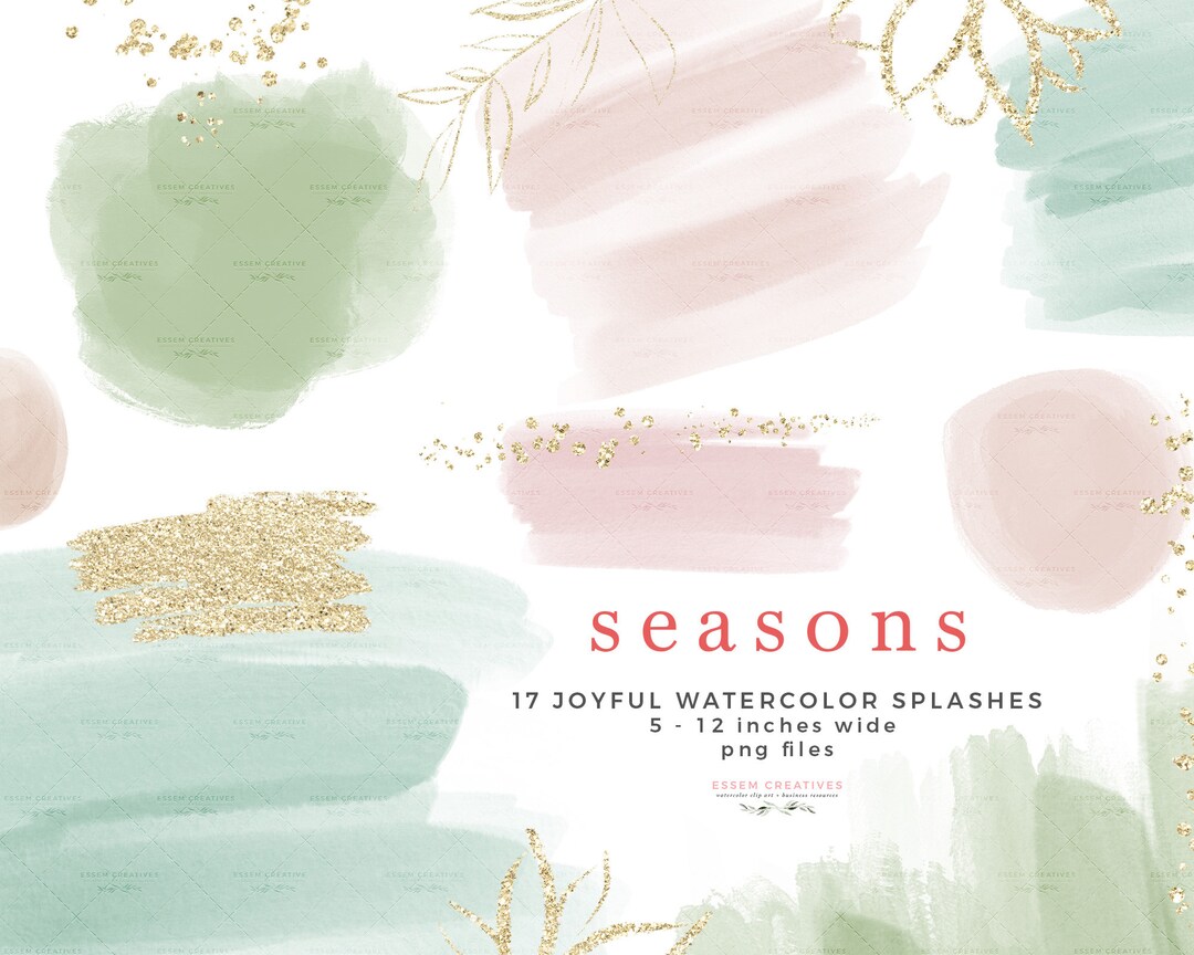 Holiday Watercolor Splashes Splodge Clipart, Abstract Pink Green Aqua ...