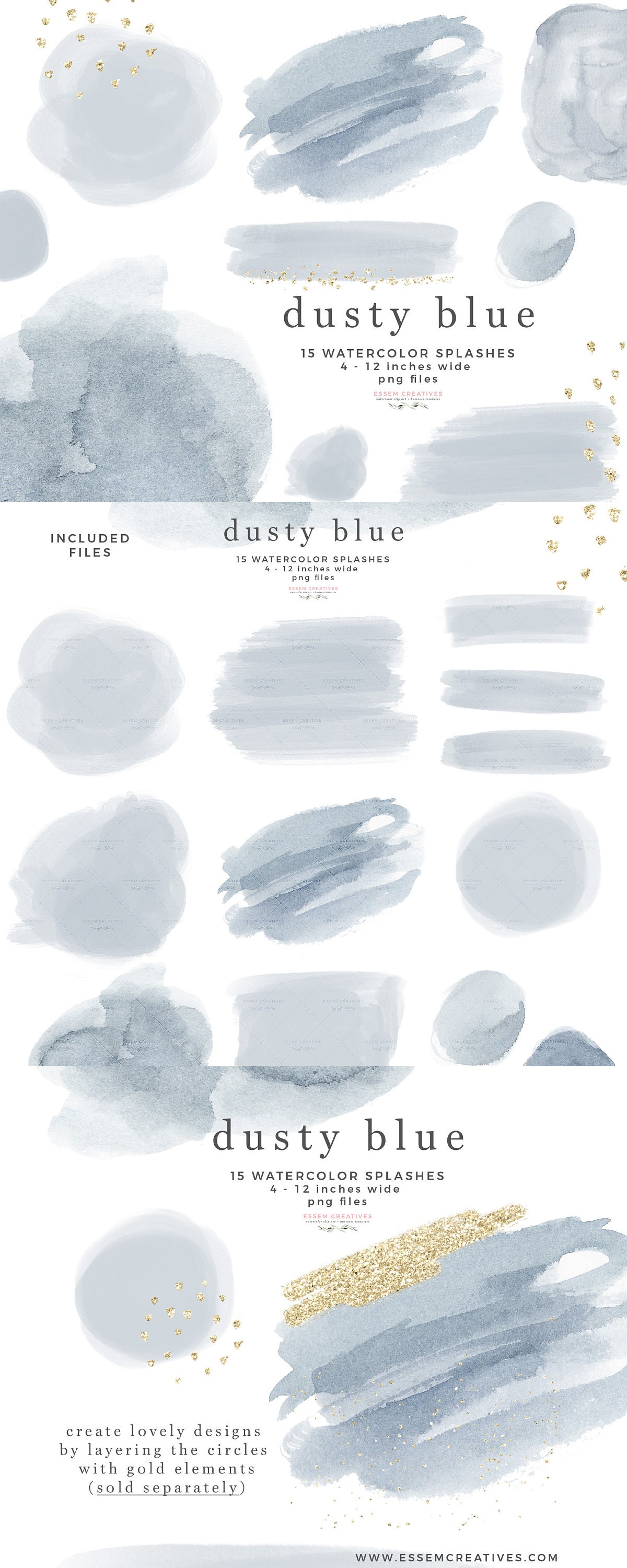 Dusty Blue Watercolor Clipart Texture Shapes Splash Splodge | Etsy