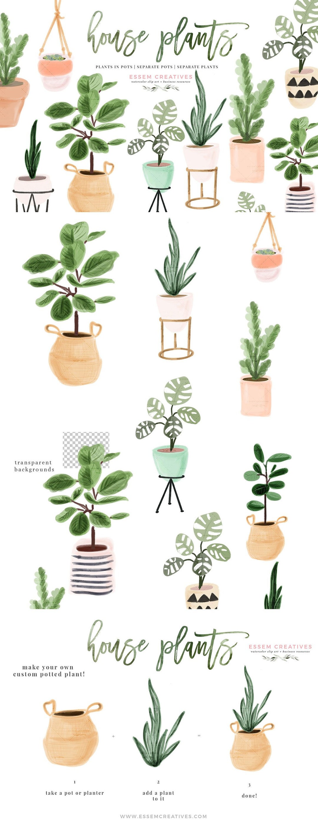Watercolor House Plants Clip Art, Indoor Plants Potted Plant Clipart ...