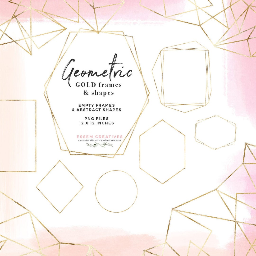 Empty Gold Geometric Frames Clipart, Crystal Frames Shapes Borders Clip ...