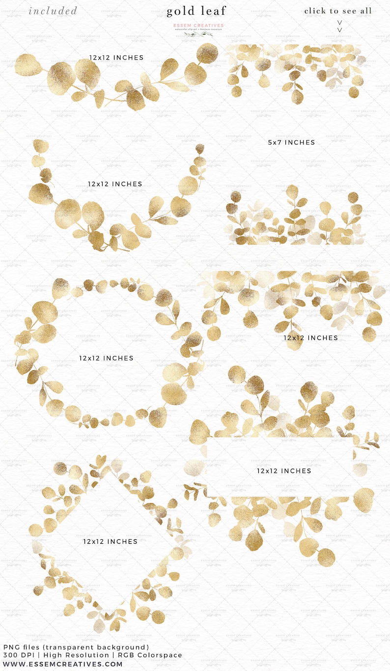 Eucalyptus Wreath Clipart Gold Leaf Branch Floral Clipart - Etsy