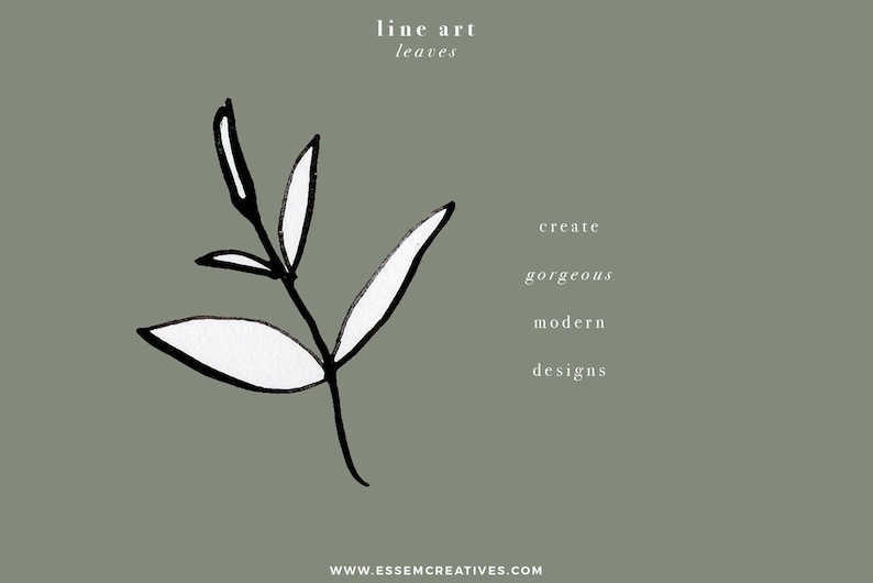 Line Art Leaves Clipart Illustration, Botanical Greenery Foliage ...