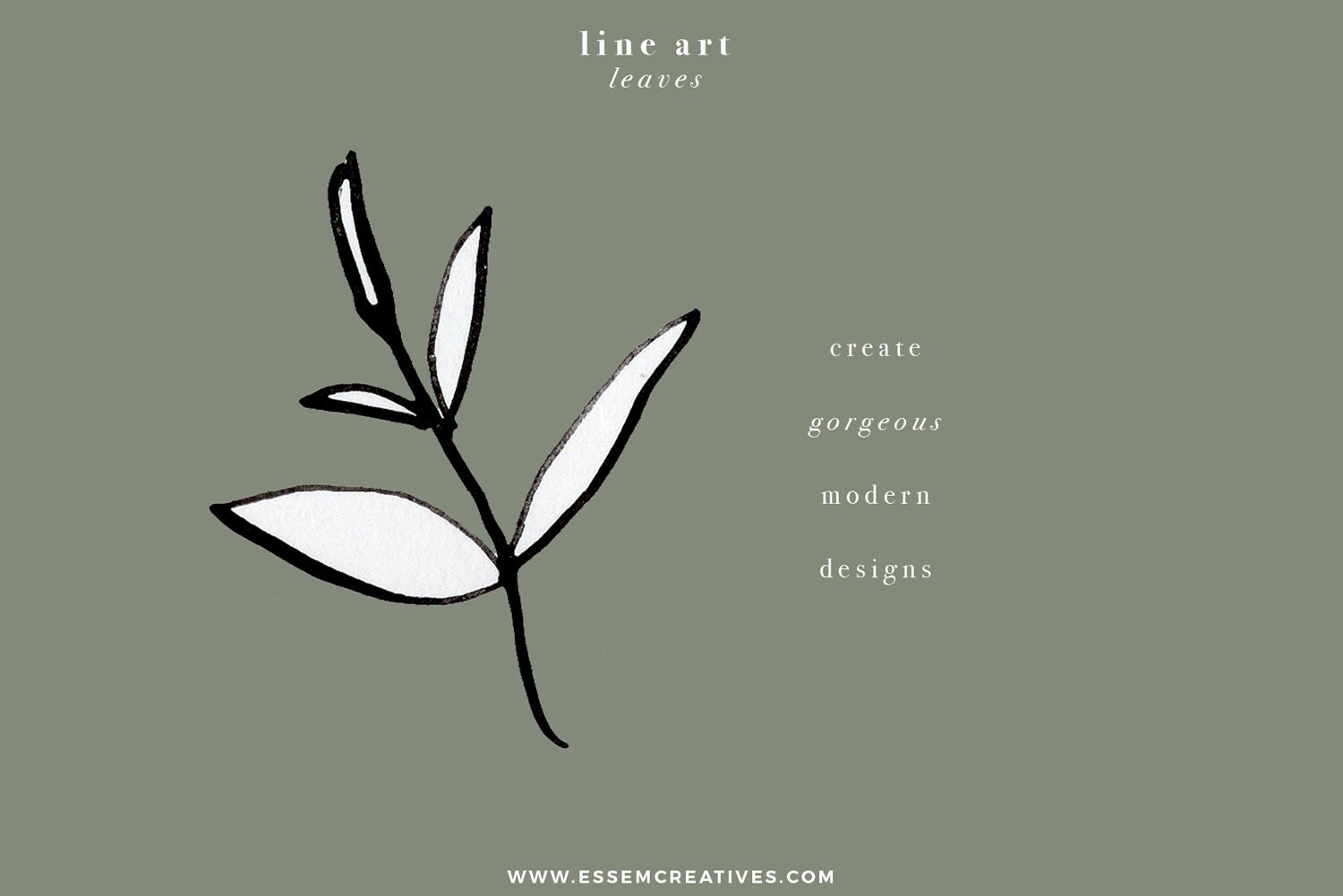 Line Art Leaves Clipart Illustration, Botanical Greenery Foliage ...