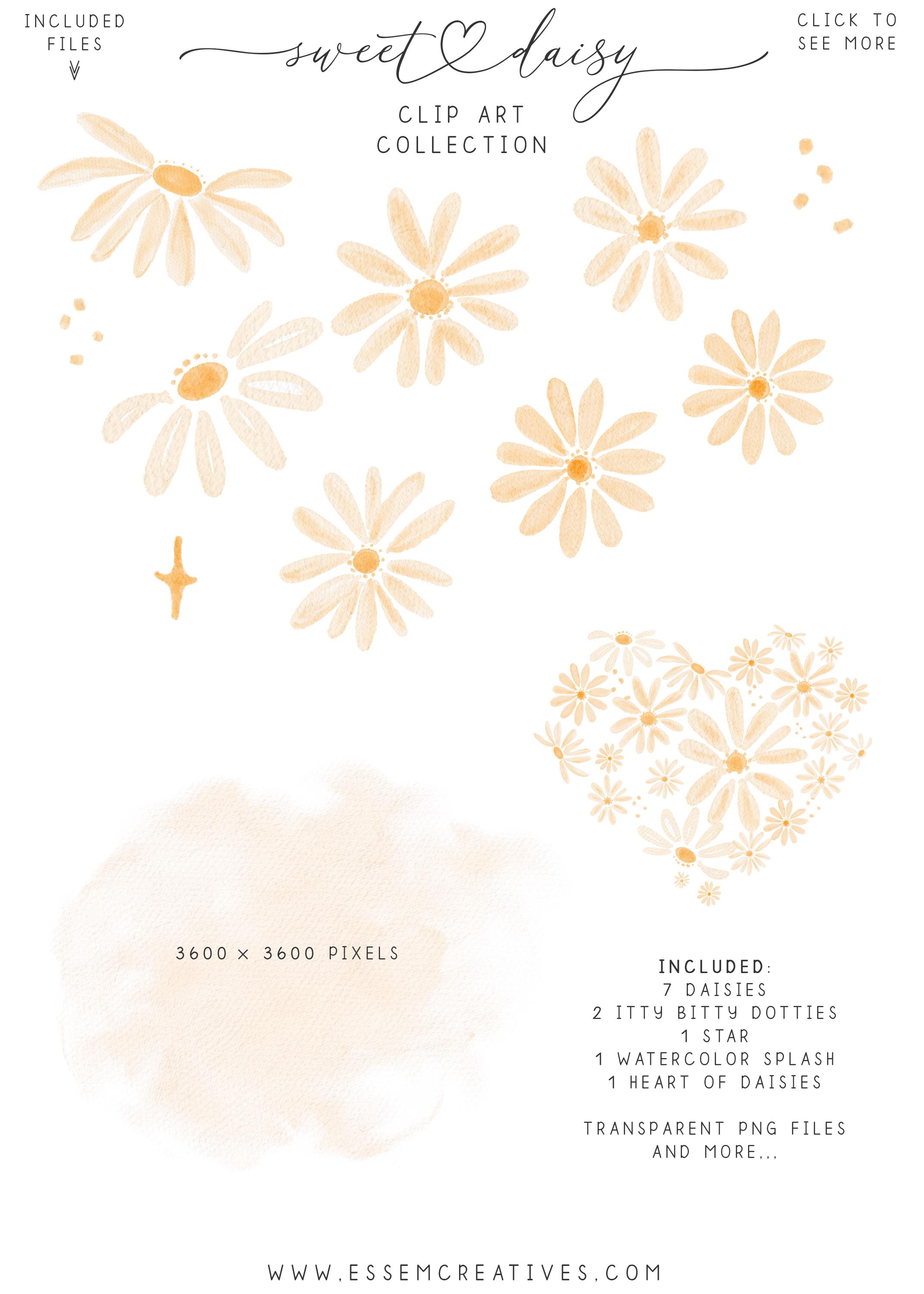 Watercolor Daisy Clipart, Daisy Background Frames for Boho Flower Girl ...