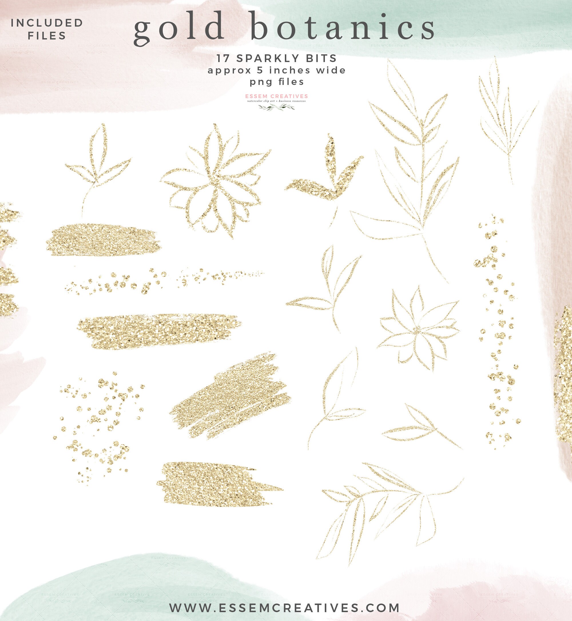 Gold Botanics Clipart Sparkle Glitter Clipart Overlay - Etsy
