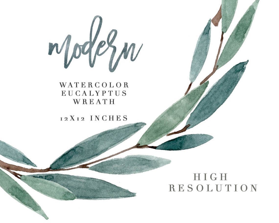 Watercolor Eucalyptus Wreath Clipart Modern Leaf Wreath | Etsy