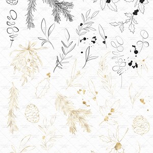 Christmas Line Art Wreath Clipart, Holly Jolly Clip Art, Fine Art ...