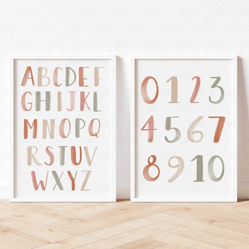 Neutral Alphabet and Numbers Print Boho Alphabet Poster - Etsy