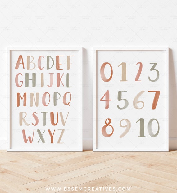 Neutral Alphabet and Numbers Print Boho Alphabet Poster - Etsy