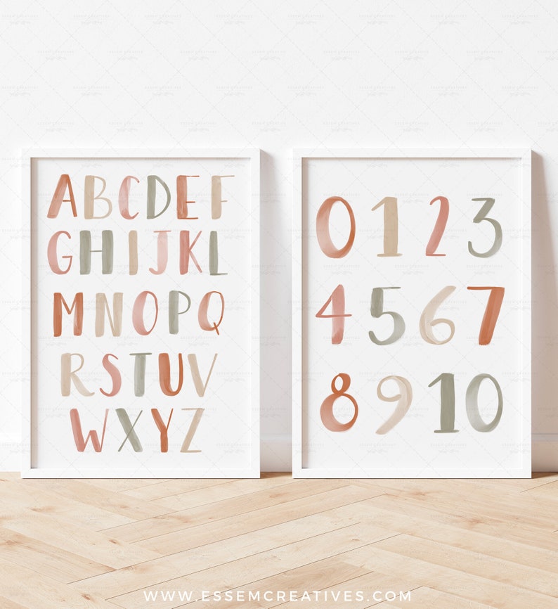 Buy Neutral Alphabet and Numbers Print Boho Alphabet Poster Online in ...