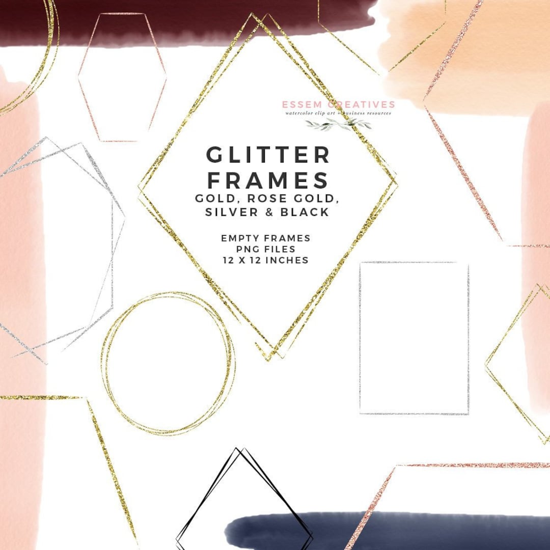 Empty Gold Glitter Geometric Frames Clipart, Rose Gold Silver Crystal ...