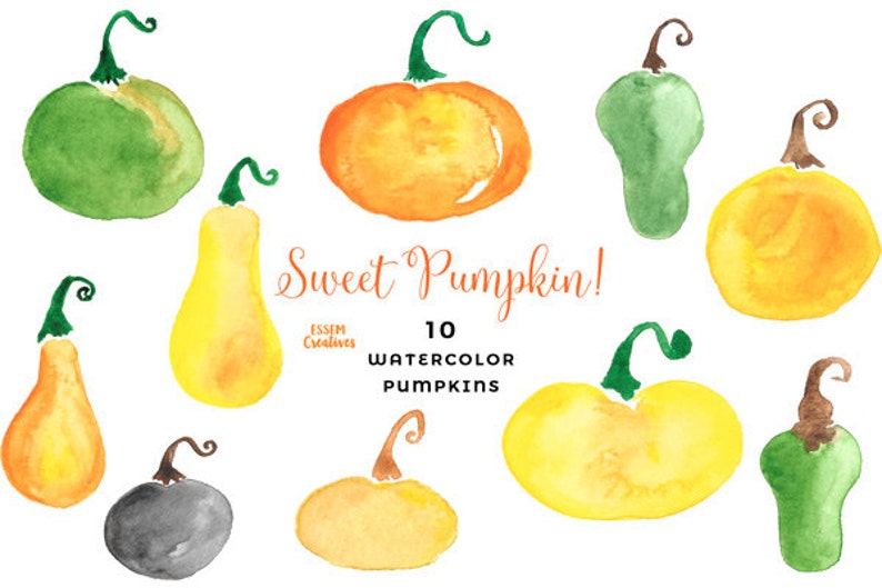 Watercolor Pumpkin Clipart, Autumn Fall Clipart, Halloween Party ...