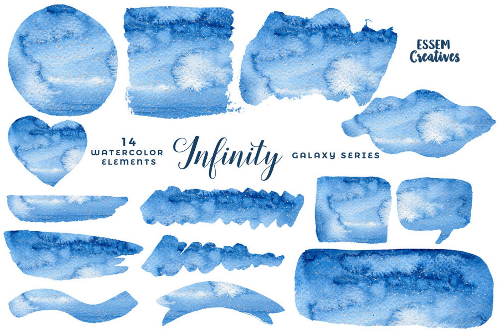 Navy Blue Watercolor Branding Kit, Watercolor Brush Strokes Splash ...
