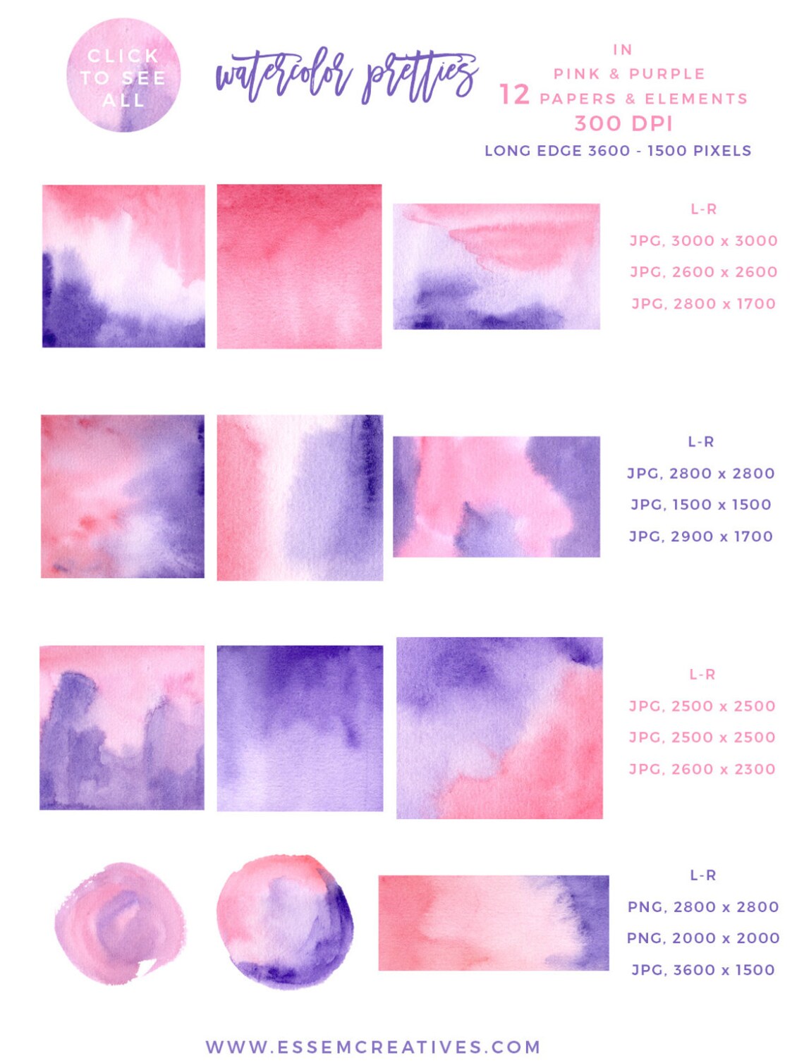 Pink and Purple Watercolor Splash Clipart Pink Ombre for | Etsy