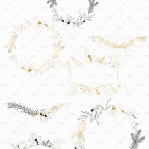 Christmas Line Art Wreath Clipart, Holly Jolly Clip Art, Fine Art ...