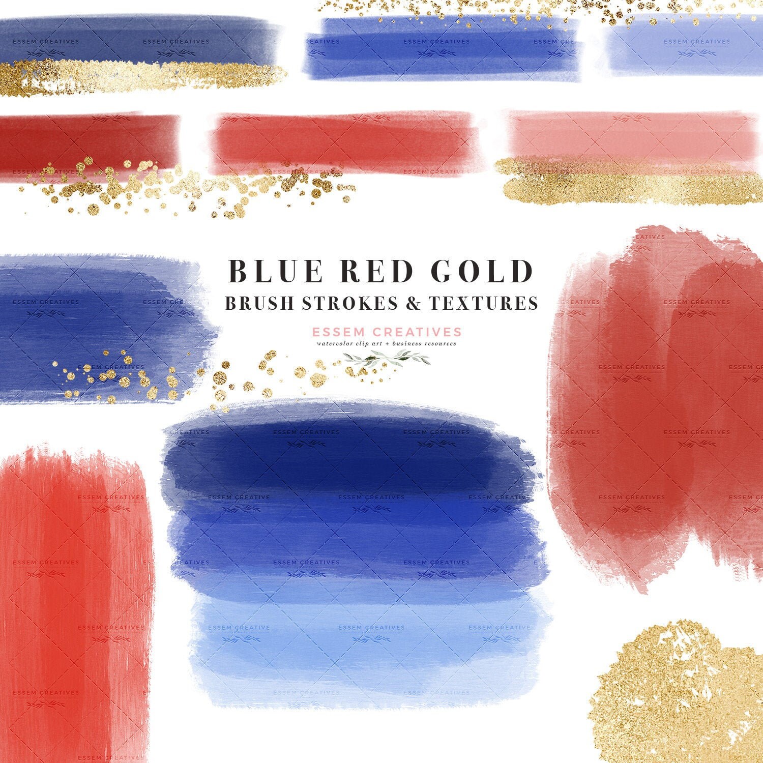 Blue Red Gold Brush Strokes Clipart Watercolor Paint Labels | Etsy