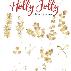 Watercolor Christmas Clipart, Winter Greenery Leaves Branch Clip Art ...