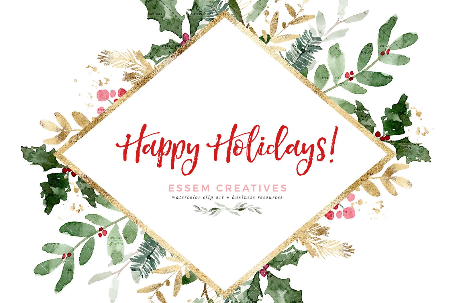 Christmas Wreath Clipart Holly Jolly Clip Art Watercolor | Etsy