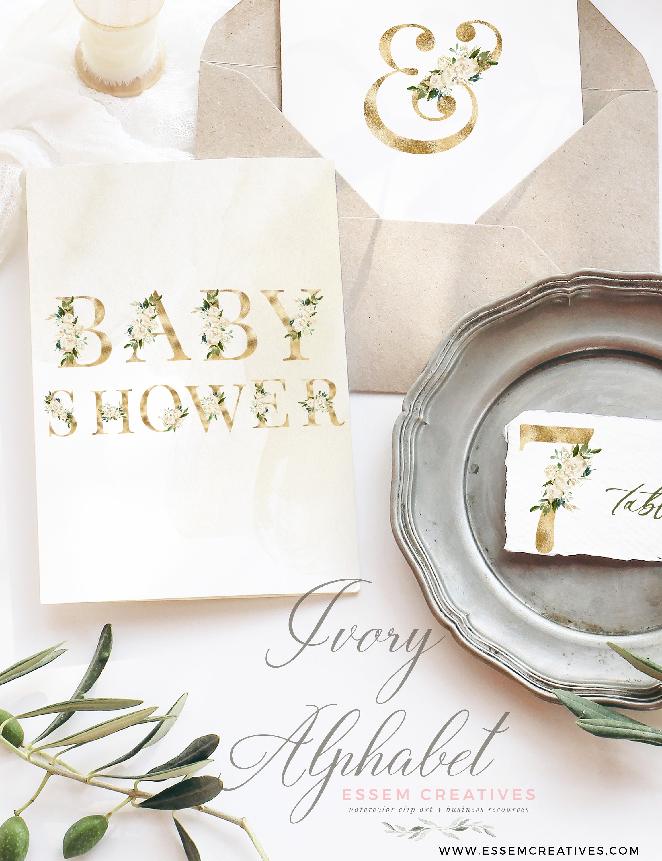 Gold Alphabet Clipart White Floral Alphabet Clip Art - Etsy