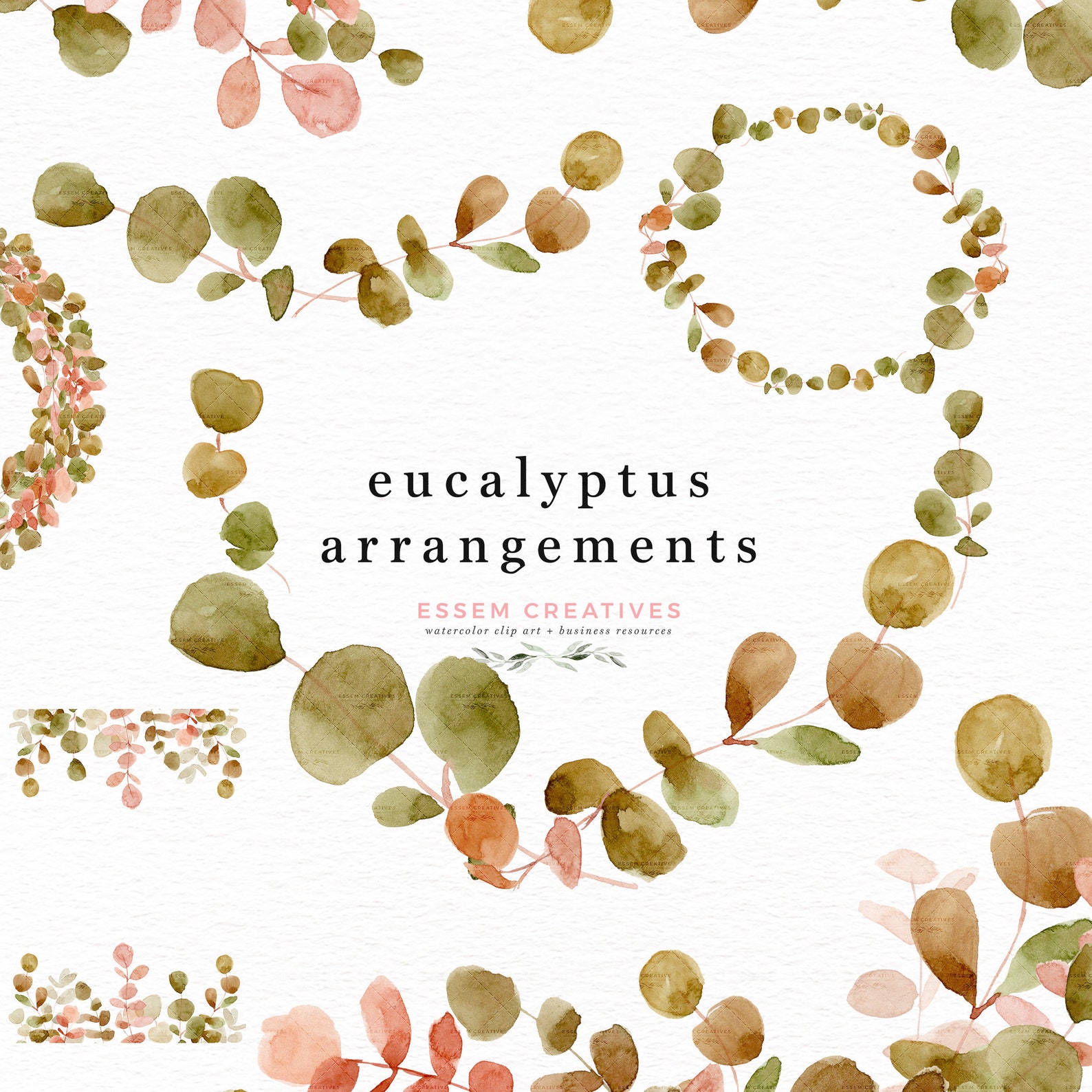 Watercolor Eucalyptus Wreath Clipart Eucalyptus Border Clip - Etsy