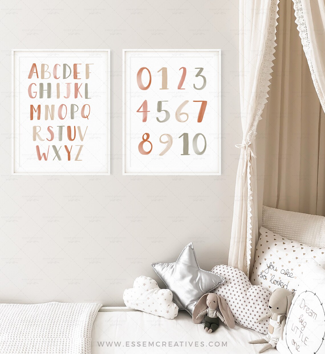 Neutral Alphabet and Numbers Print Boho Alphabet Poster - Etsy