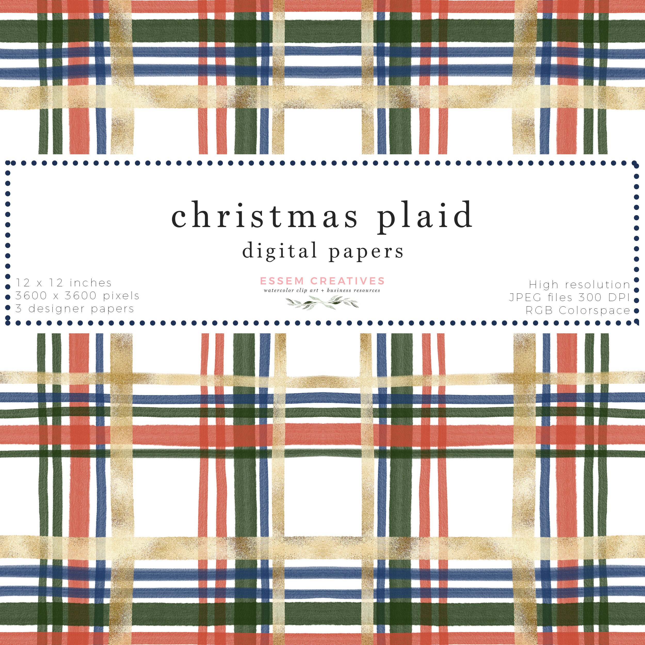 Christmas Plaid Pattern Digital Paper Seamless Repeat, Watercolor ...