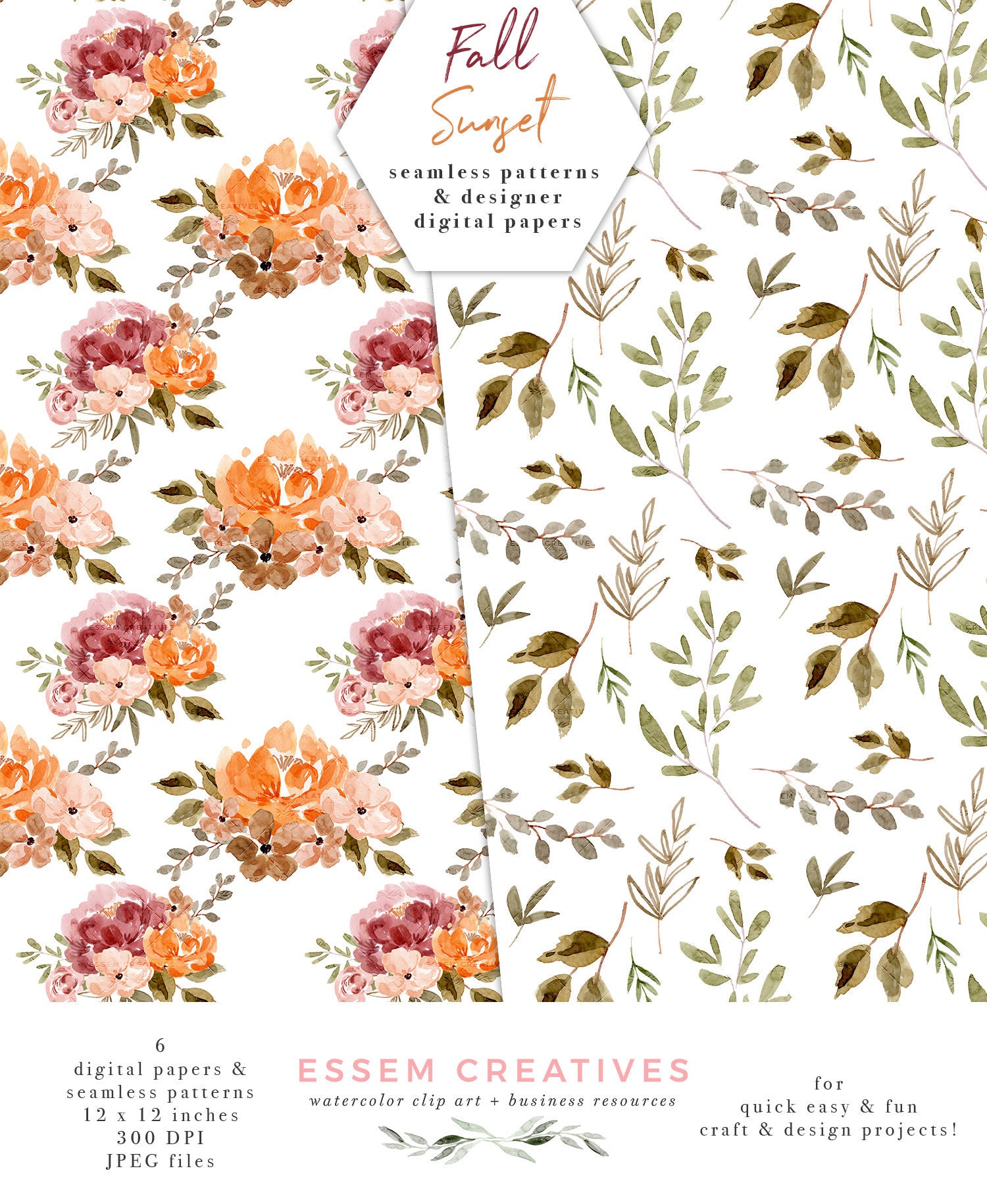 Fall Floral Digital Paper Pack Thanksgiving Scrapbook Paper | Etsy