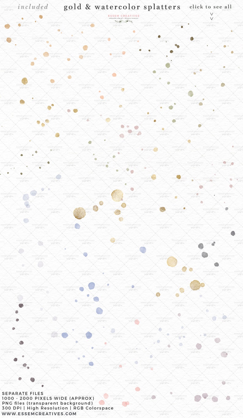 Gold Paint Splatter Clipart Overlay, Watercolor Ink Splatter Clip Art ...