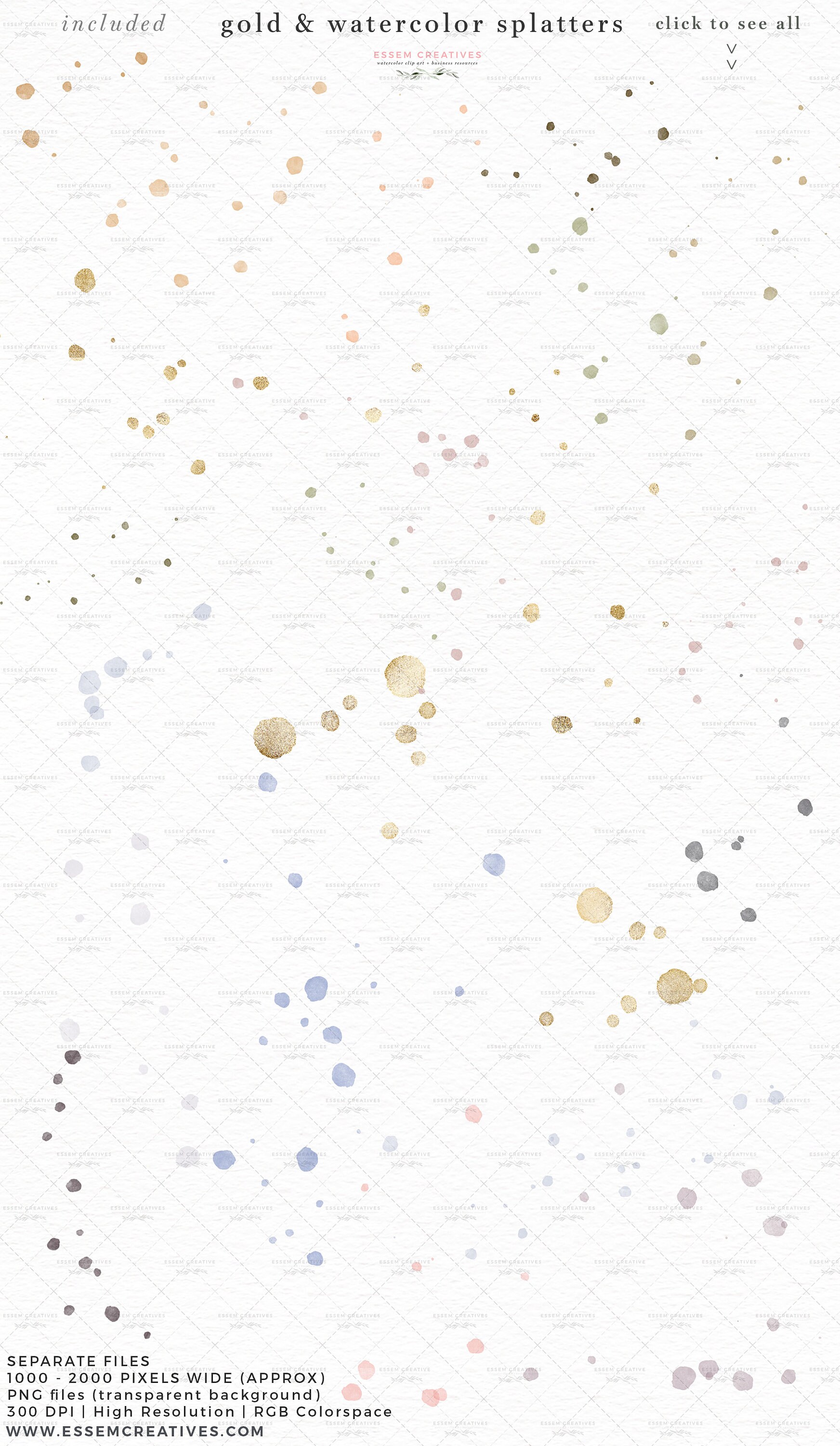 Gold Paint Splatter Clipart Overlay, Watercolor Ink Splatter Clip Art ...