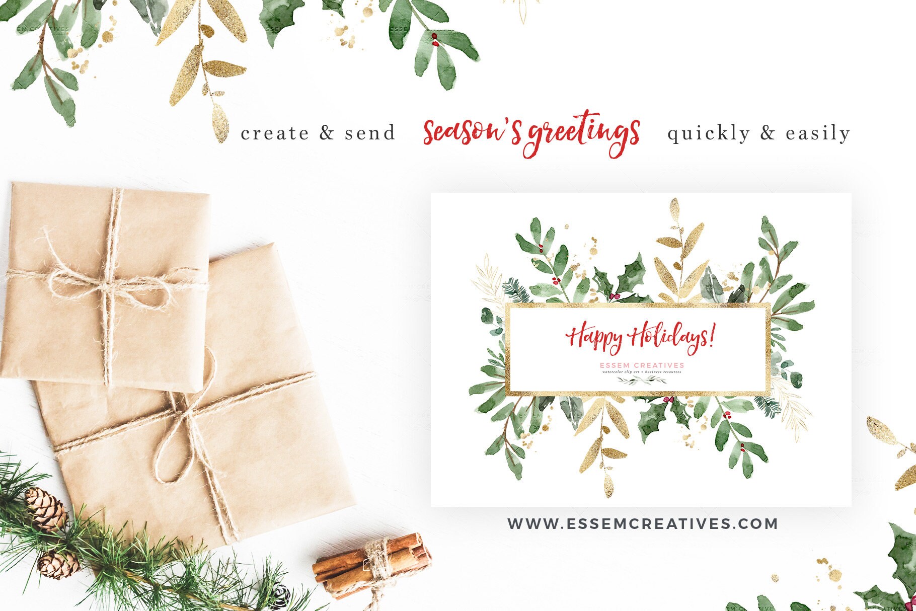 Christmas Wreath Clipart Holly Jolly Clip Art Watercolor | Etsy