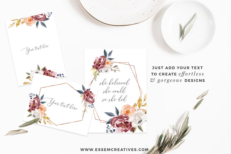 Burgundy & Navy Floral Digital Paper Pack Boho Chic Geometric - Etsy