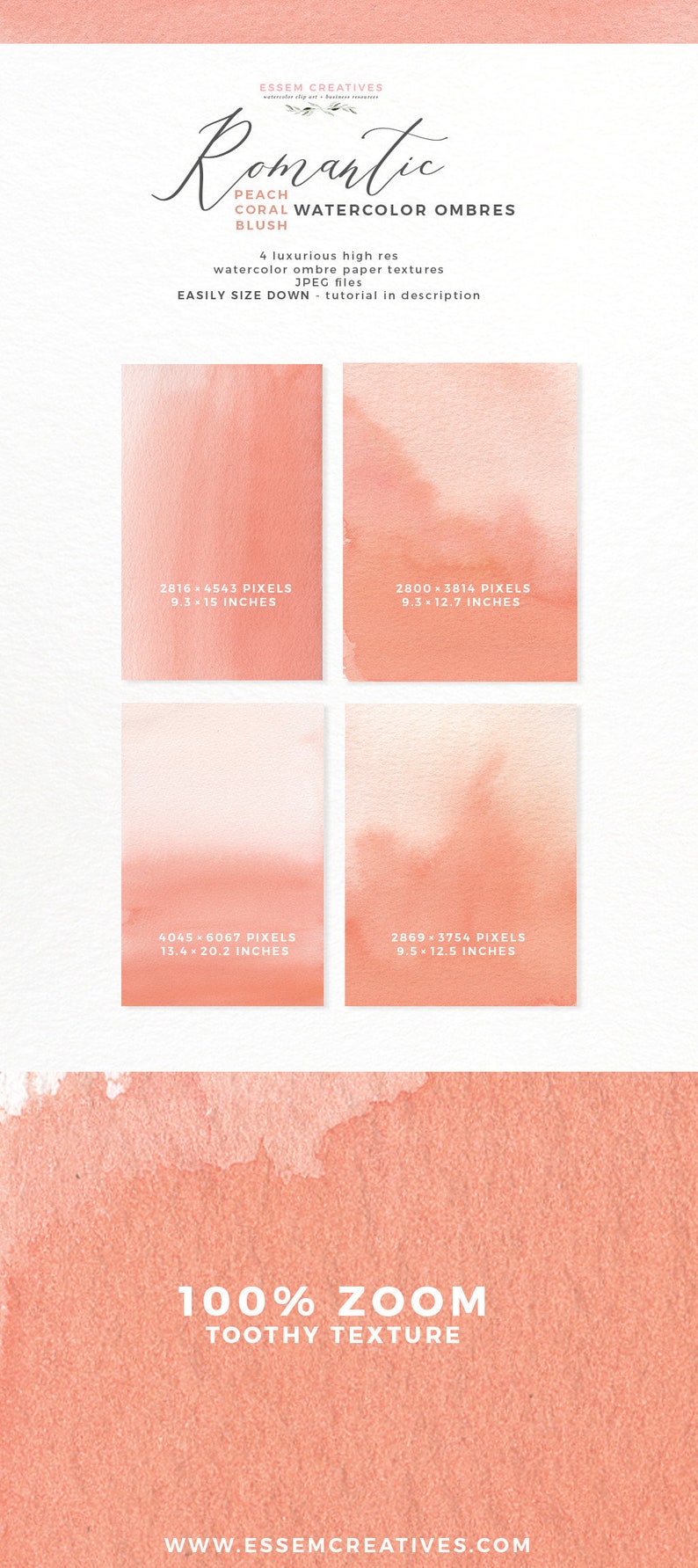 Coral Watercolor Ombre Splash Calligraphy Background | Etsy