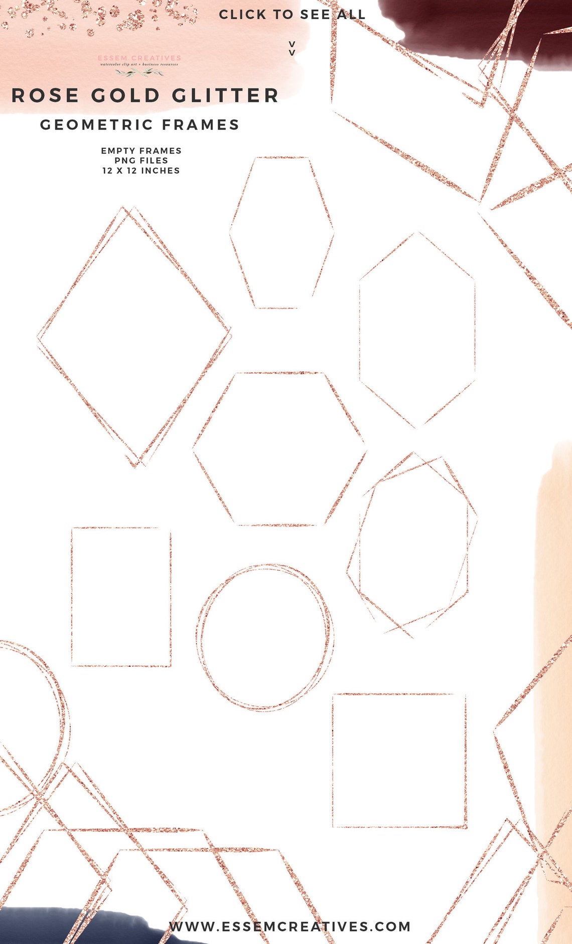 Empty Gold Glitter Geometric Frames Clipart Rose Gold Silver | Etsy