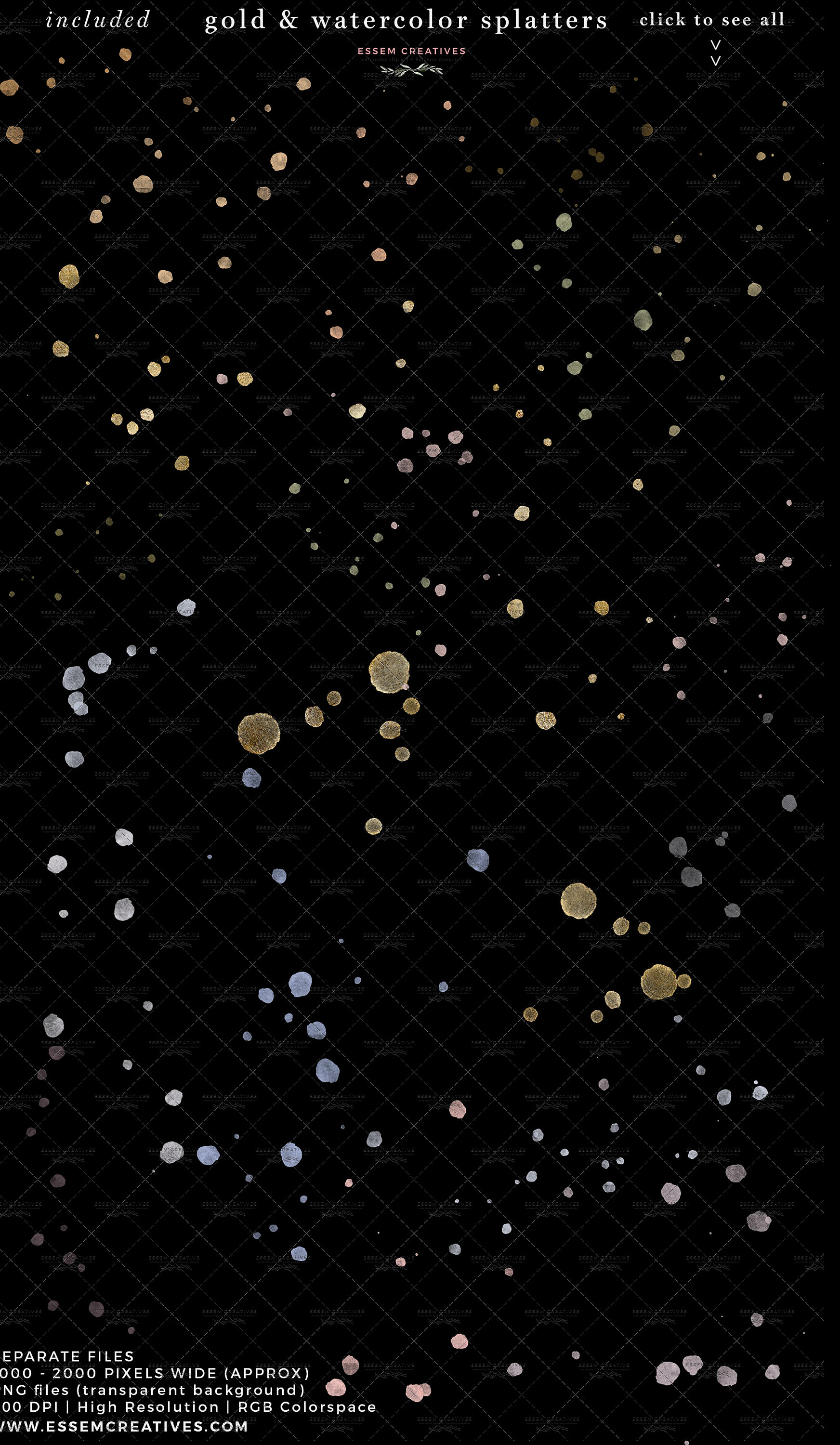 Gold Paint Splatter Clipart Overlay, Watercolor Ink Splatter Clip Art ...