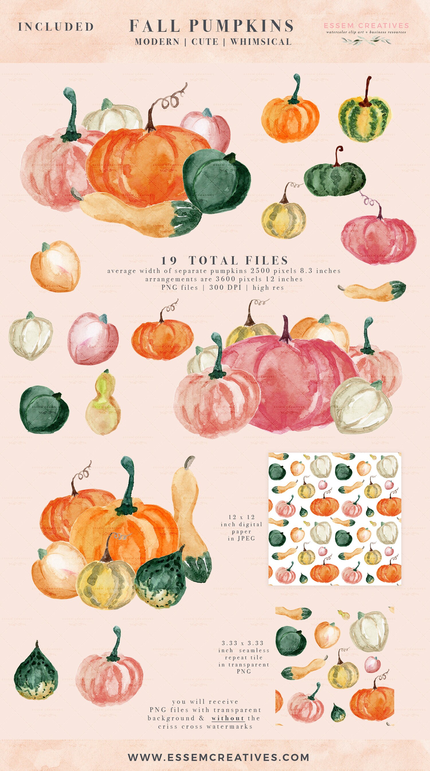 Watercolor Pumpkins Clipart Halloween Thanksgiving Clipart - Etsy