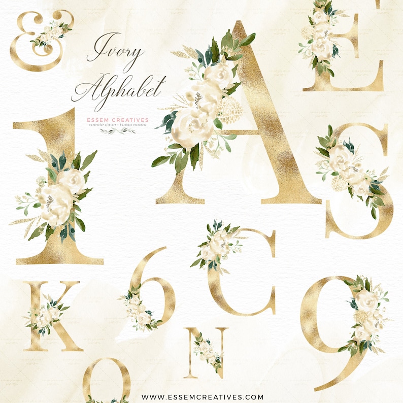 Gold Alphabet Clipart White Floral Alphabet Clip Art - Etsy