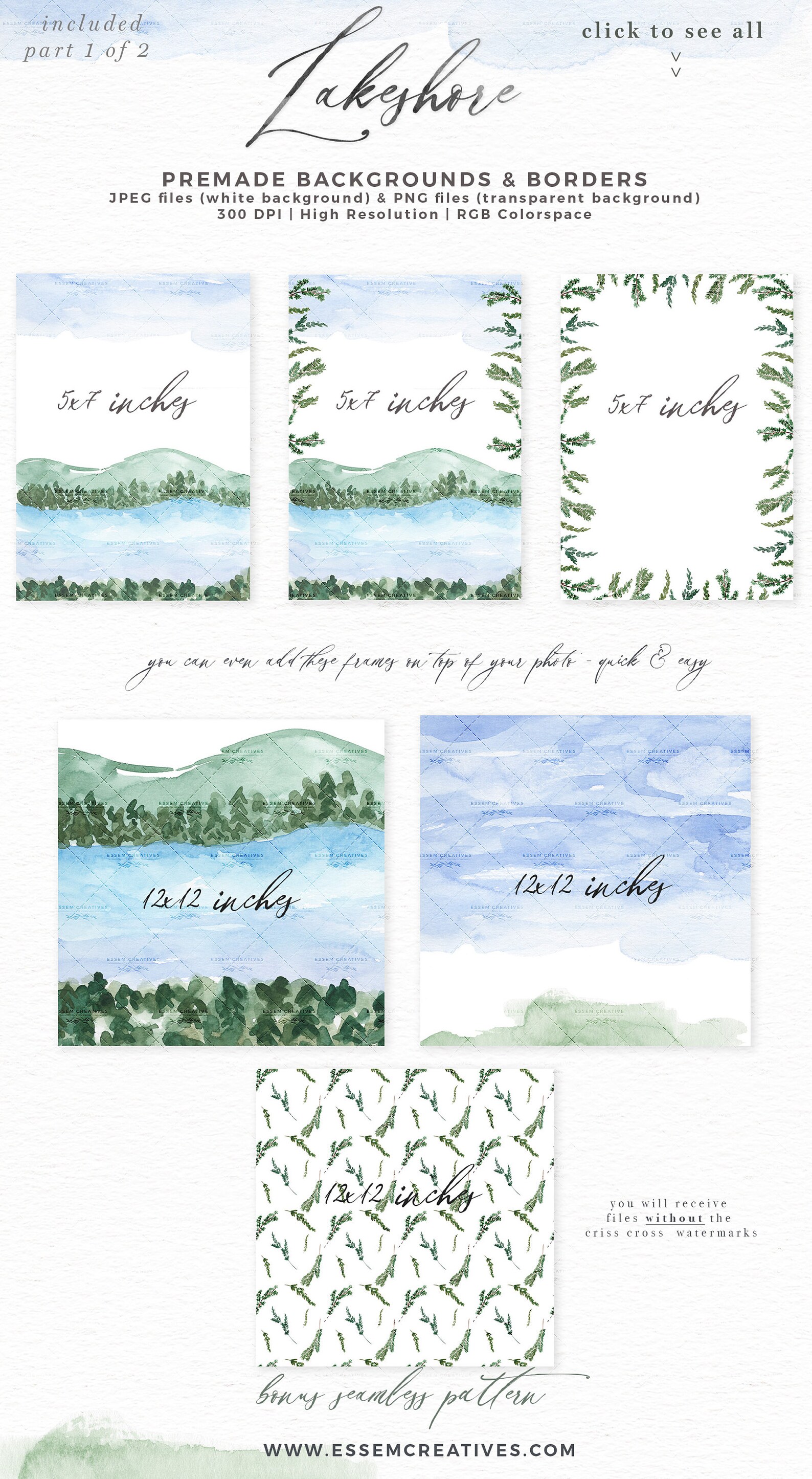 Watercolor Lake Clipart Lakeshore Background Ocean Lakeside - Etsy India