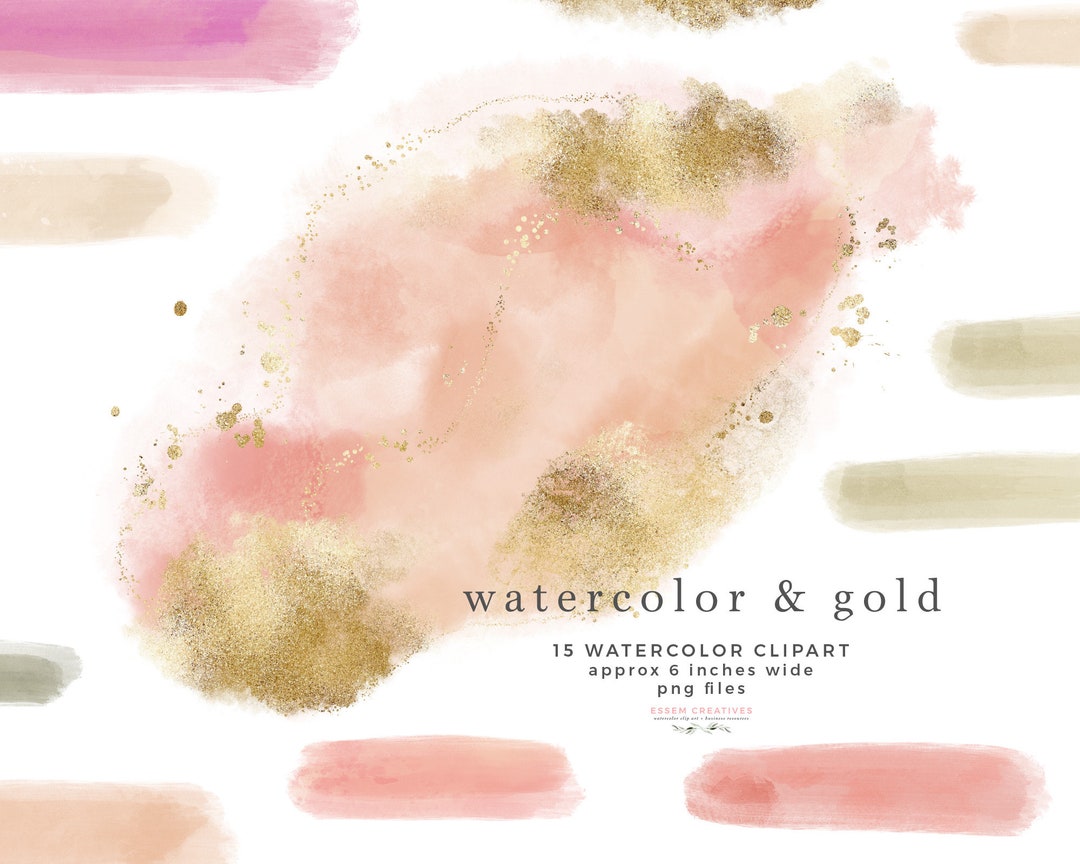 Blush Pink Gold Watercolor Clipart Texture Shapes Splash Splodge ...