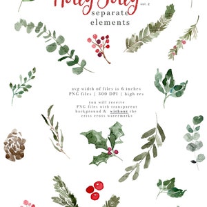 Watercolor Christmas Clipart, Holiday Clip Art, Christmas Photo Card ...