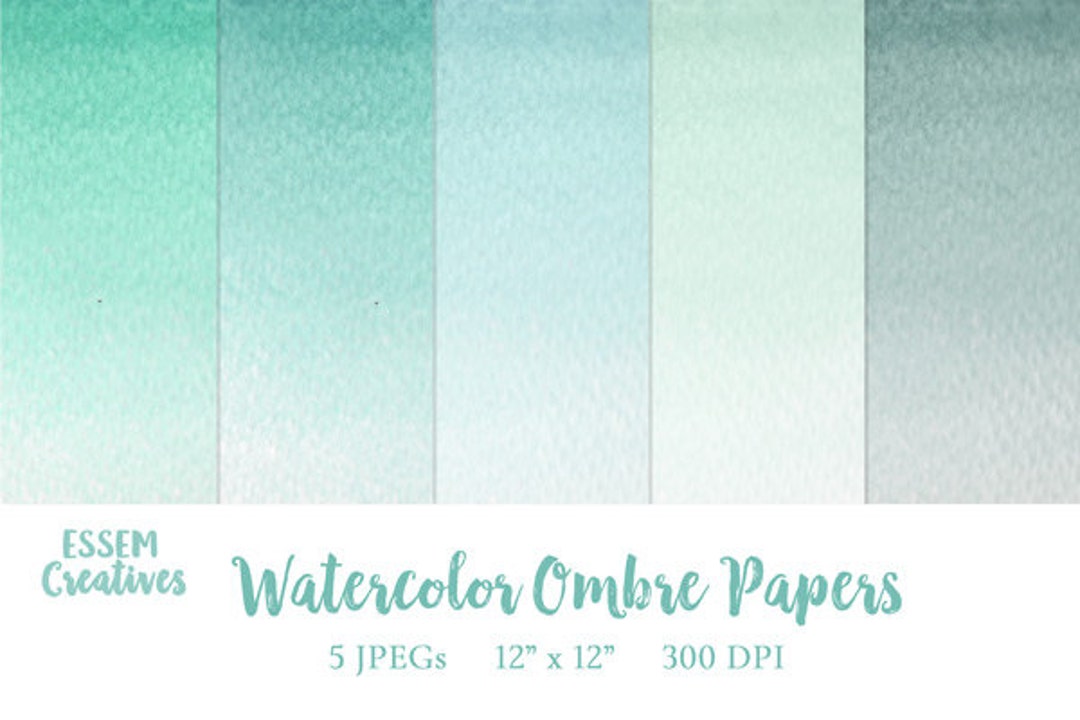 Watercolor Background Digital Paper, Turquoise Ombre, 12x12, Nautical ...