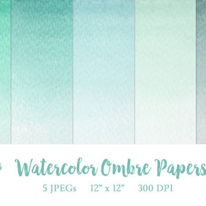 Watercolor Background Digital Paper, Turquoise Ombre, 12x12, Nautical ...