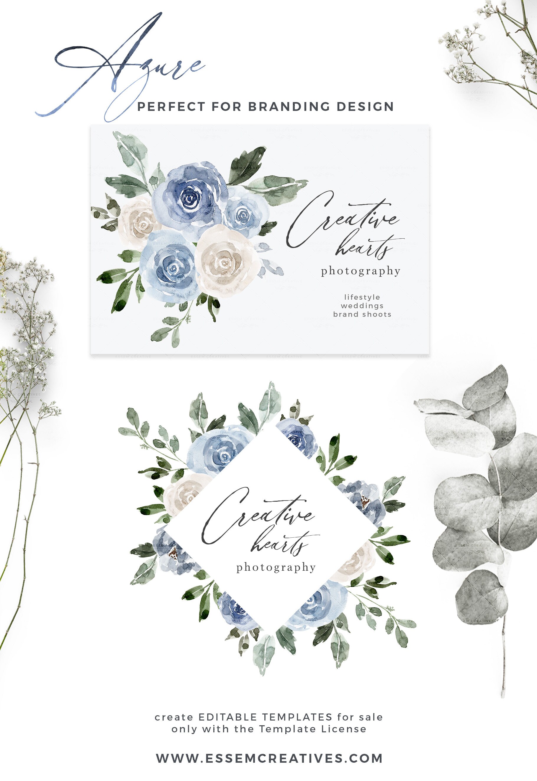 AZURE Blue Watercolor Flowers Clipart Winter Floral Clip Art - Etsy India