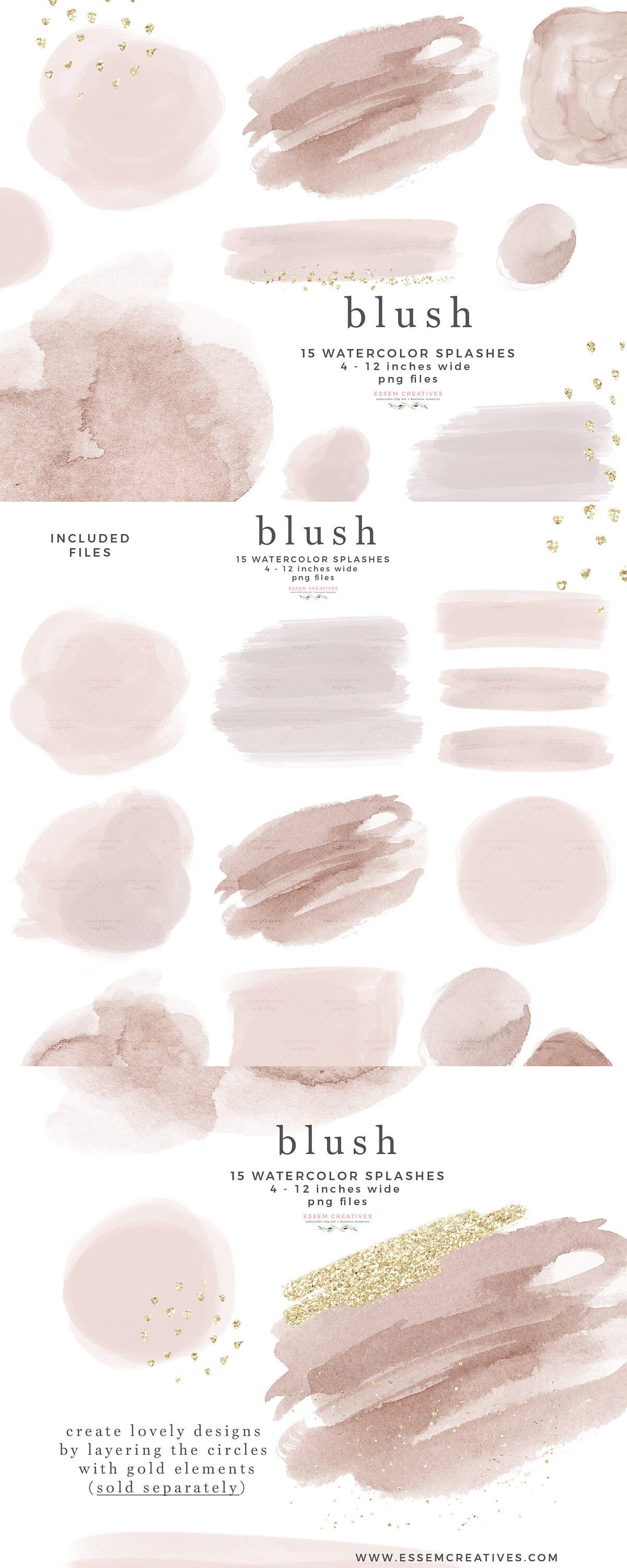 Blush Pink Watercolor Clipart Texture Shapes Splash Splodge | Etsy