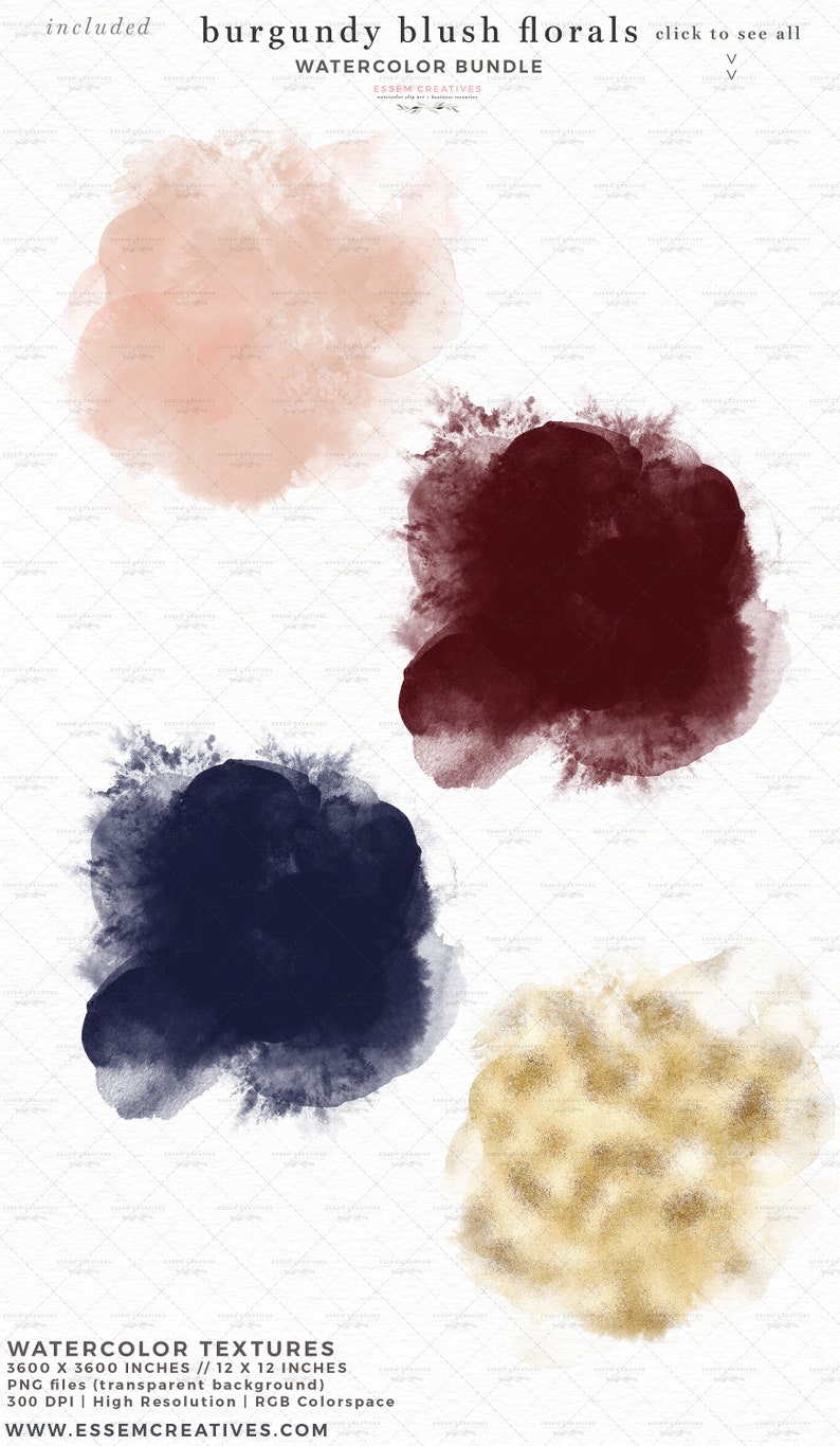 Burgundy Blush Floral Clipart Boho Wreath Clipart Watercolor - Etsy