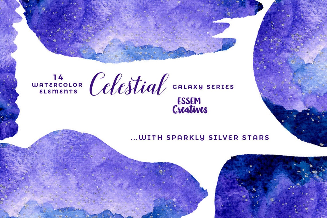 Purple Watercolor Galaxy Clipart Navy Silver Watercolor Brush | Etsy