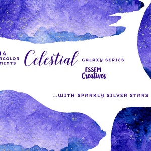 Purple Watercolor Galaxy Clipart, Navy Silver Watercolor Brush Strokes ...