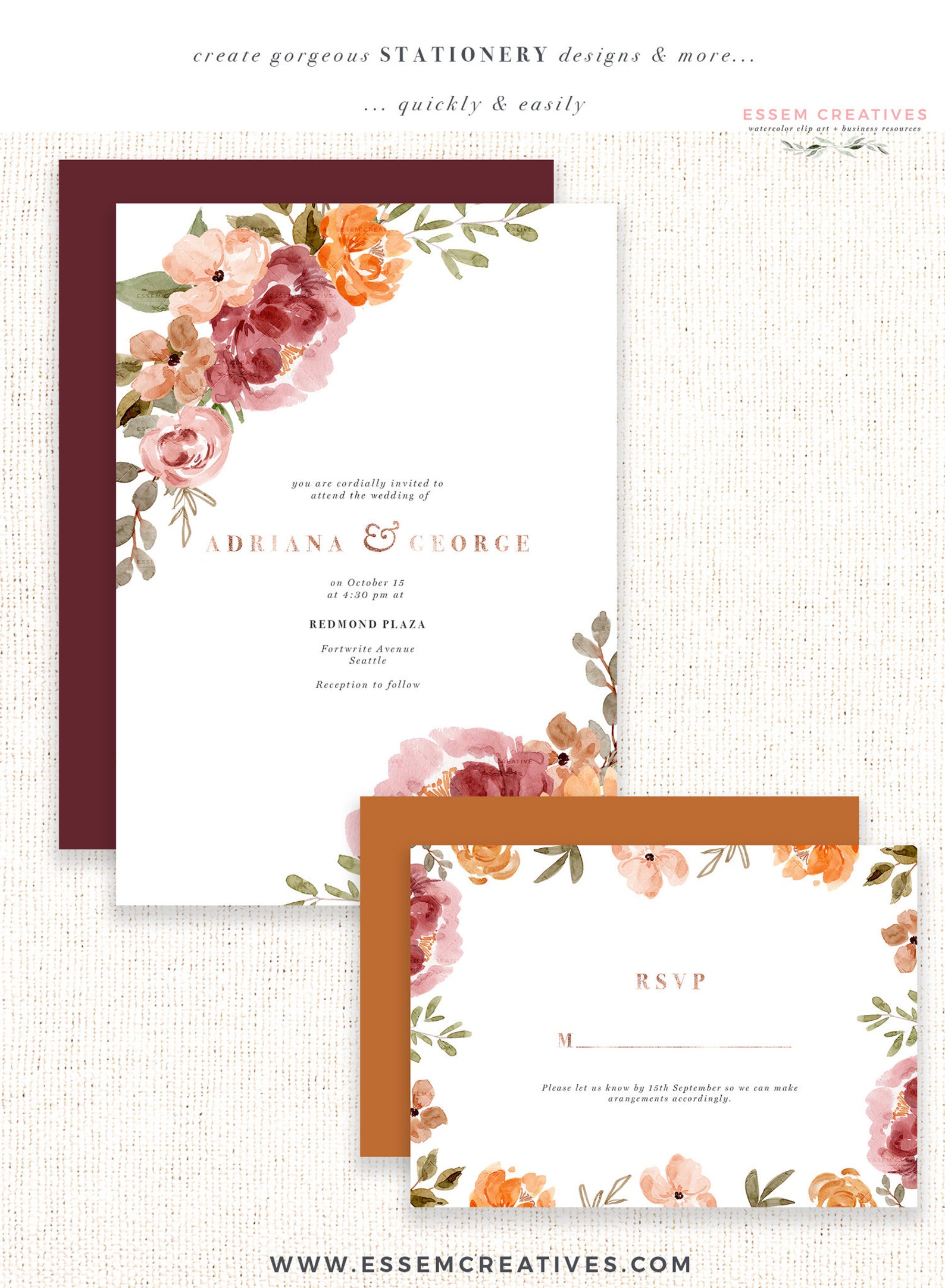 Orange Flower Borders Watercolor Backgrounds, Fall Rustic Thanksgiving ...