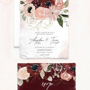 Burgundy Blush Floral Clipart, Boho Wreath Clipart, Watercolor Frame ...