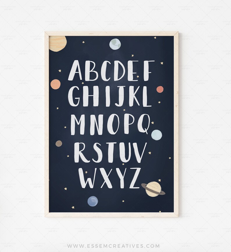 Solar System Alphabet Poster Navy Space Alphabet Print | Etsy