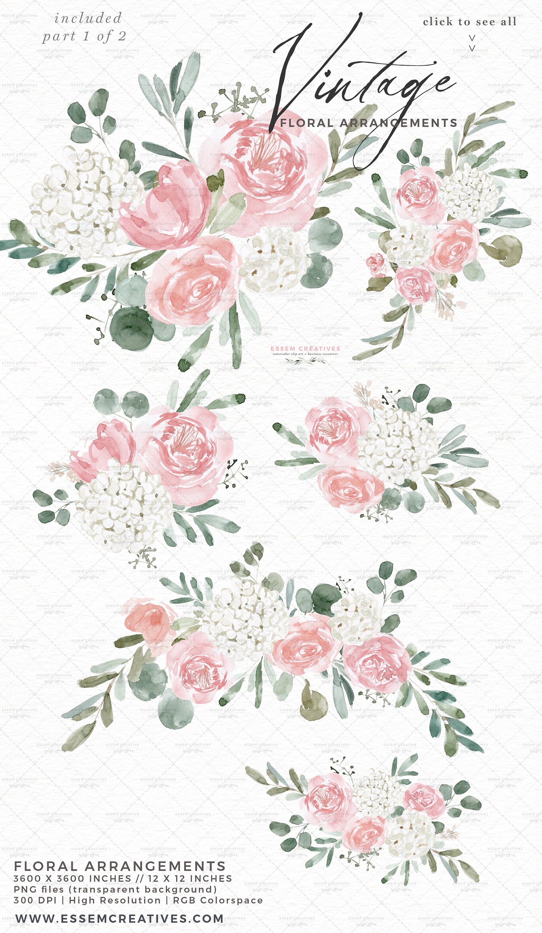 Vintage Watercolor Flowers Clipart Floral Border Clip Art - Etsy